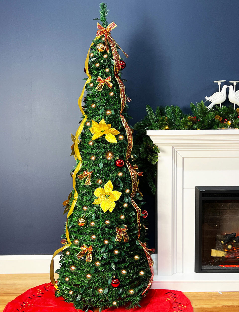 Pre Lit Popup Christmas Tree 6ft/180cm Pre-decorated