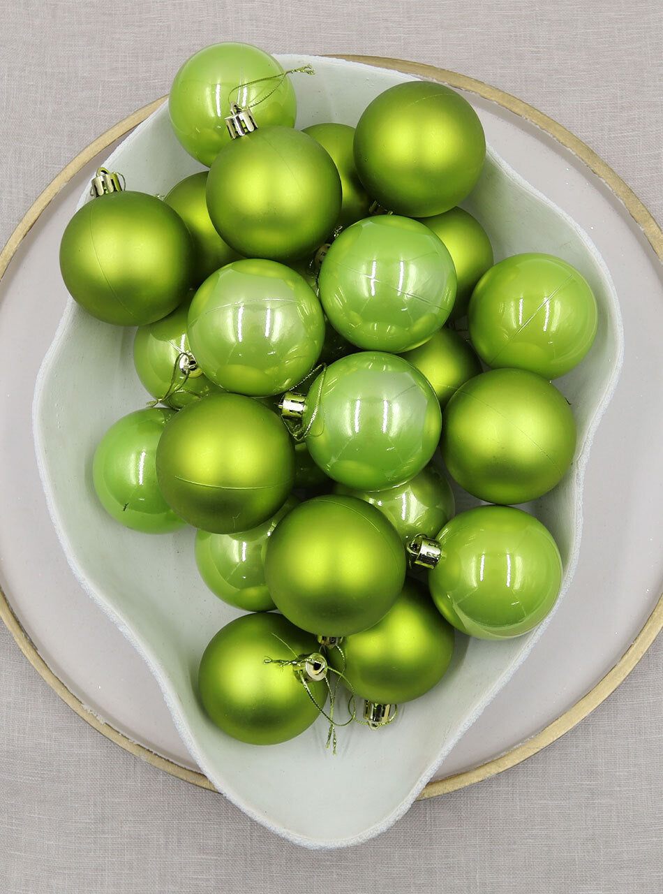 APPLE GREEN Christmas Baubles 60mm Pearl Matt 24 Pack