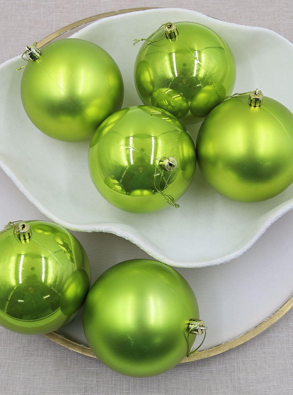 LIME GREEN Christmas Baubles Pearl Matt 100mm