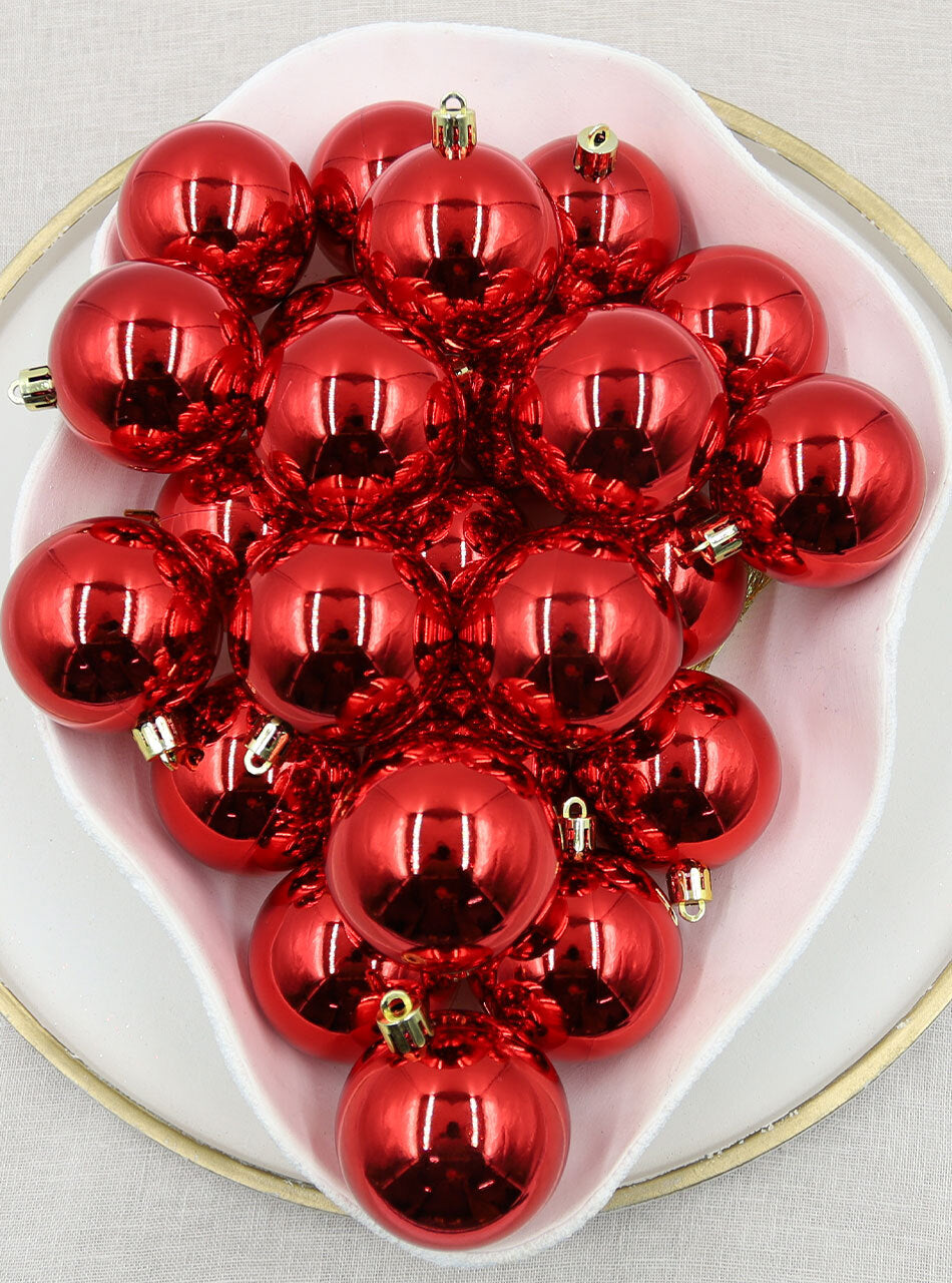 Red Christmas Baubles 60mm Gloss 24 Pack