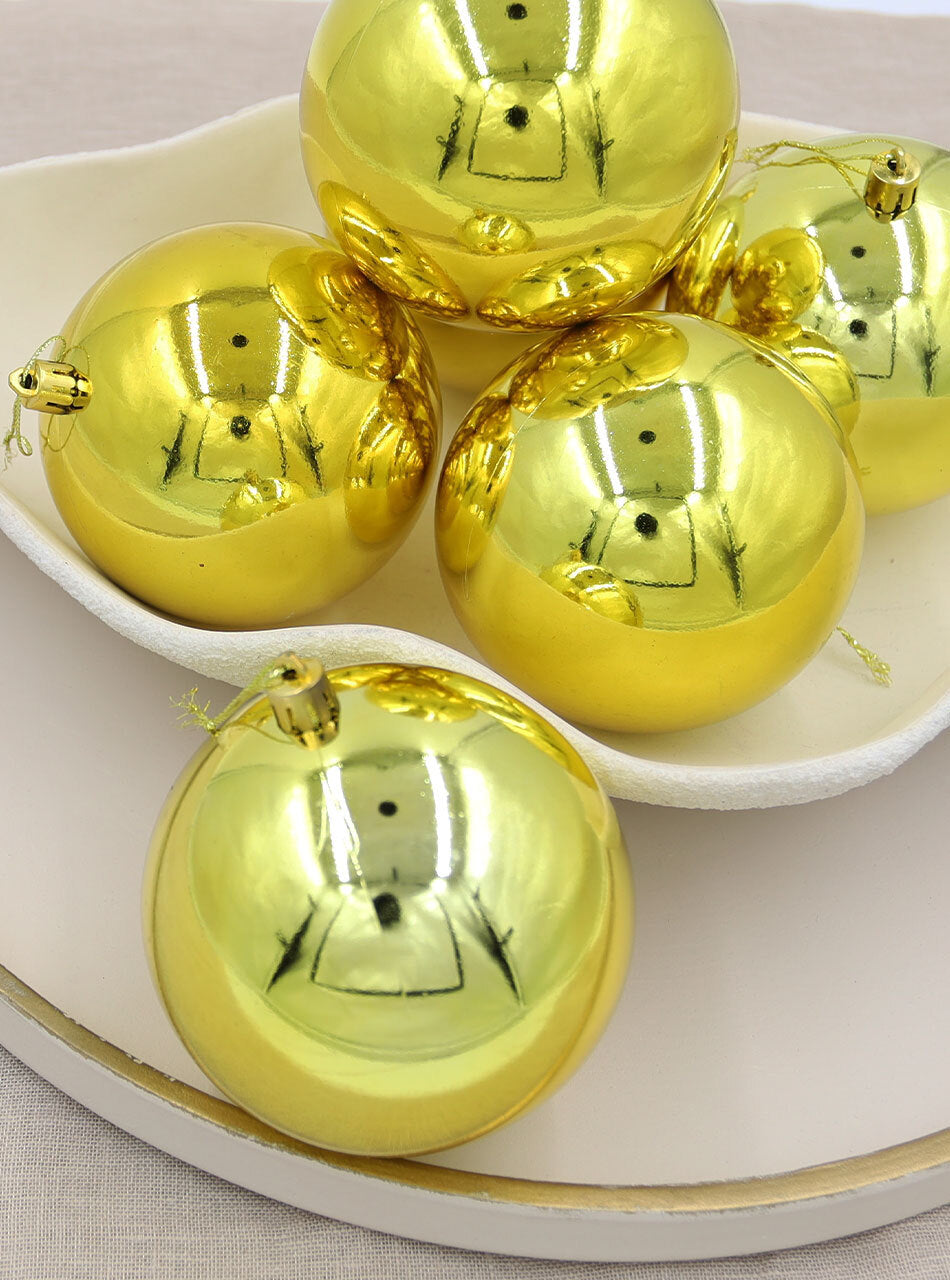 YELLOW 100mm Christmas Baubles 24 Balls Gloss