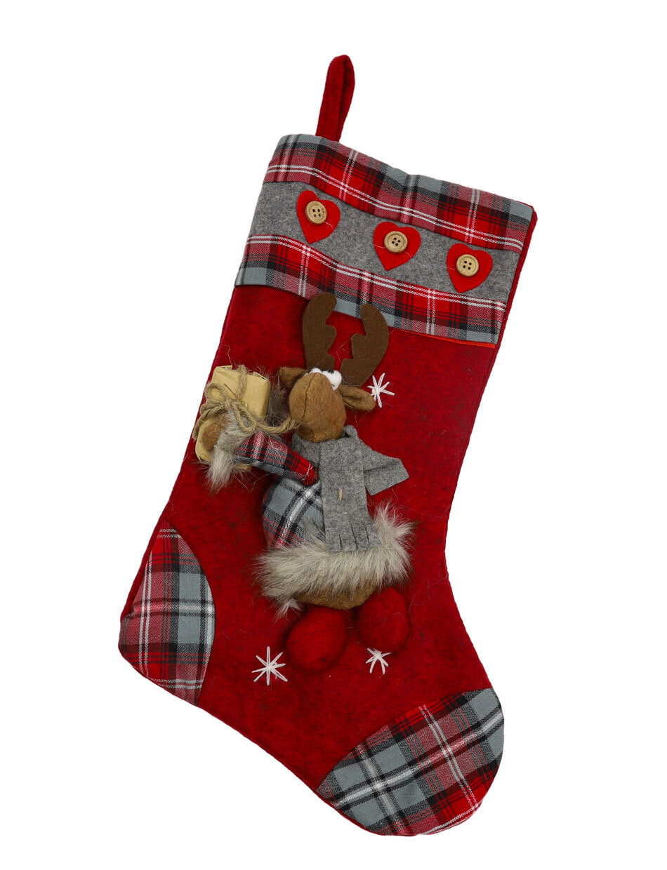 Country cousins moose stocking with hearts
