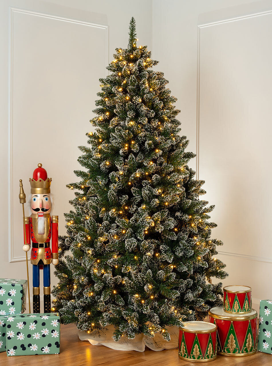 10ft Pre Lit Christmas Tree Bavarian Snow Tipped Warm White LED